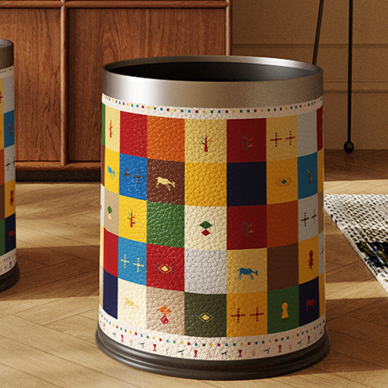 Зеленая винтажная кожаная урна для дома в гостиной, легкая роскошь, высококачественная большая емкость, американская стильная корзина для туалетной бумаги