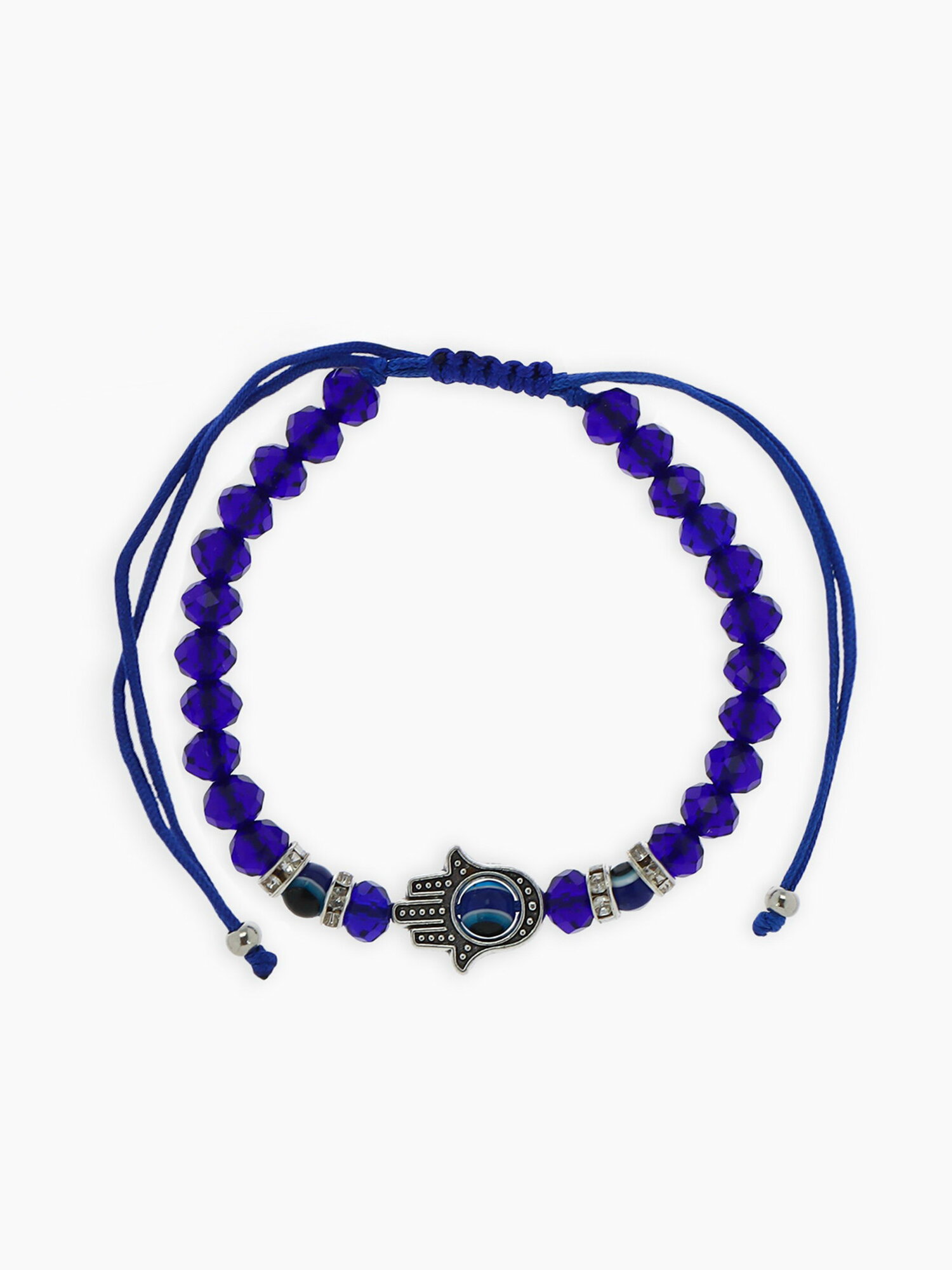 Браслет-оберег "Рука счастья Хамса" хрусталики, цвет синий с серебром, d=8 см