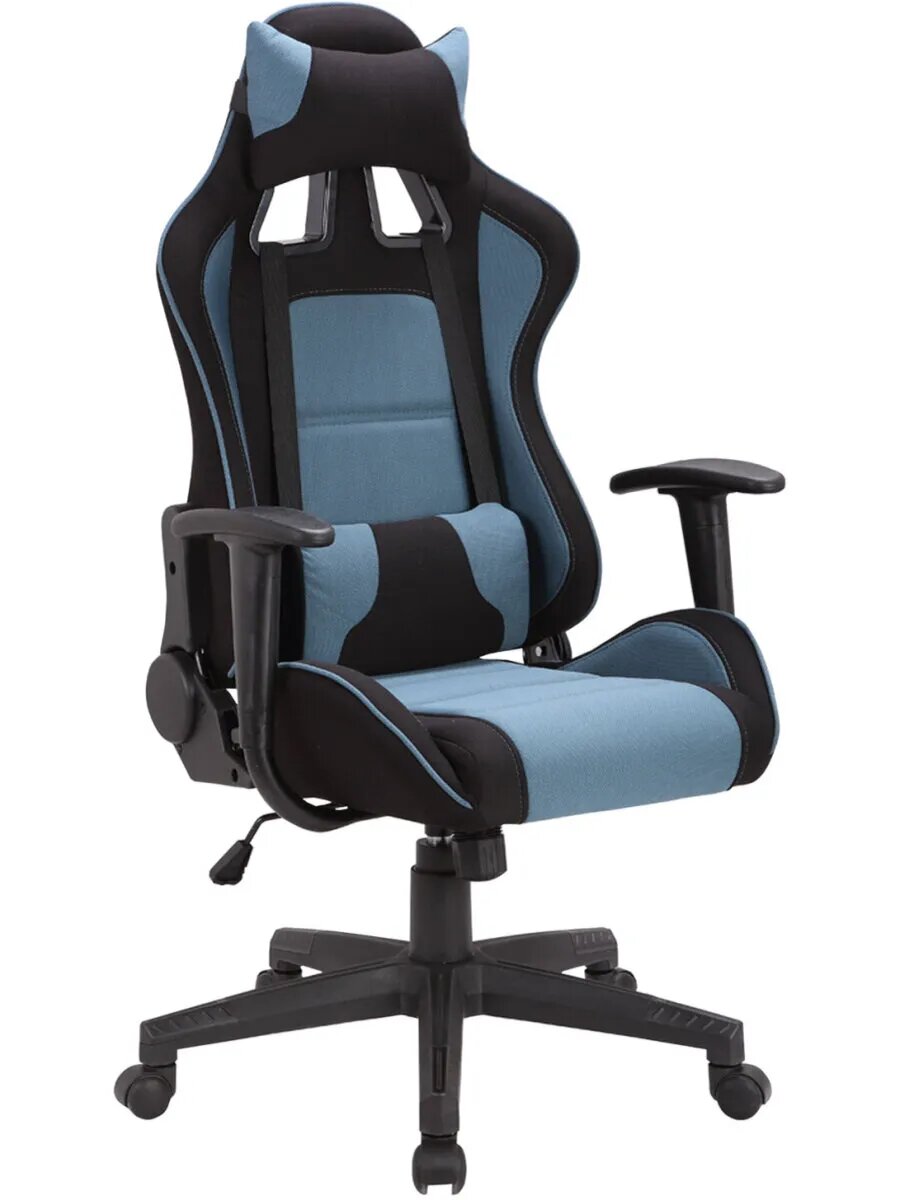 Кресло компьютерное Brabix GT Racer GM-100 черный/голубой, до 120 кг, игровое, топ-ган