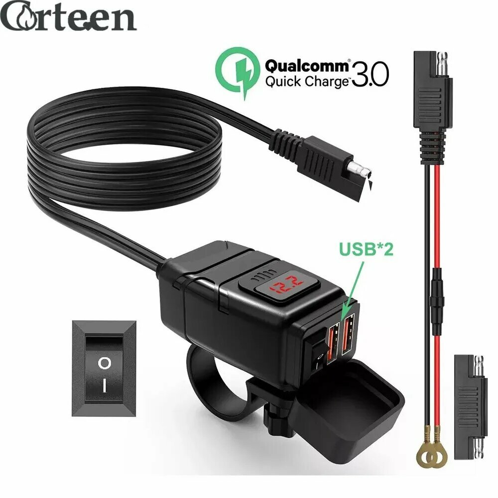Grteen Крепления на руль мотоцикла, USB зарядное устройство QC3.0