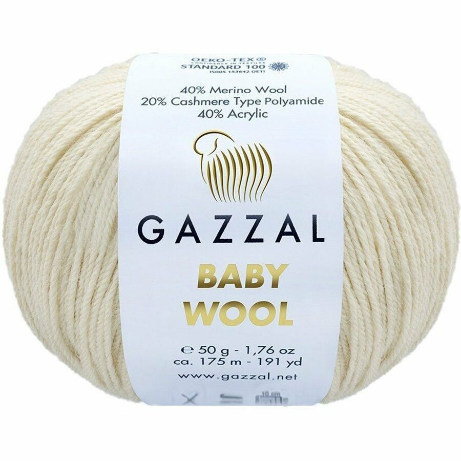 Пряжа Gazzal BABY WOOL 829 св. бежевый (5 мотков)