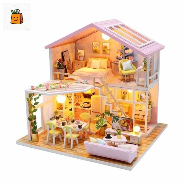 Румбокс DIY. Подарочный интерьерный конструктор Hongda "Дом на улице Роз", сборная модель дома со светом и куполом.