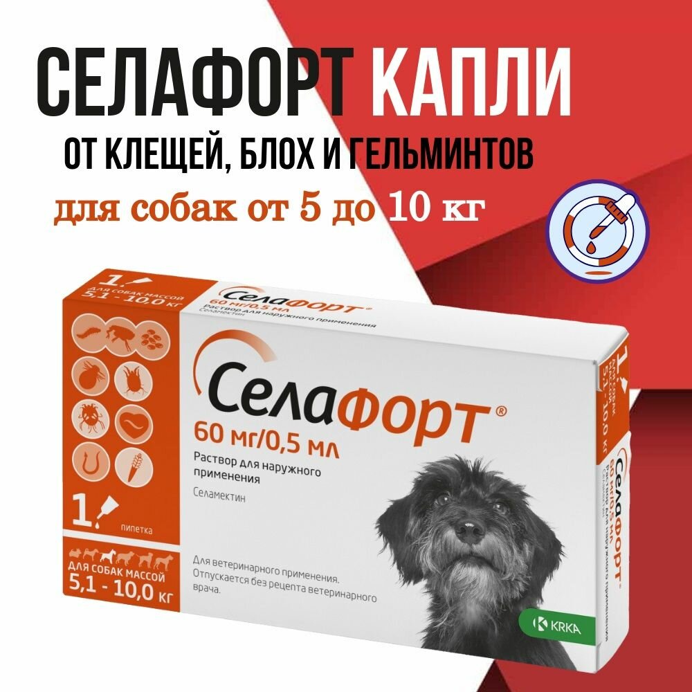 Селафорт для собак весом от 5 до 10 кг, 1 пипетка