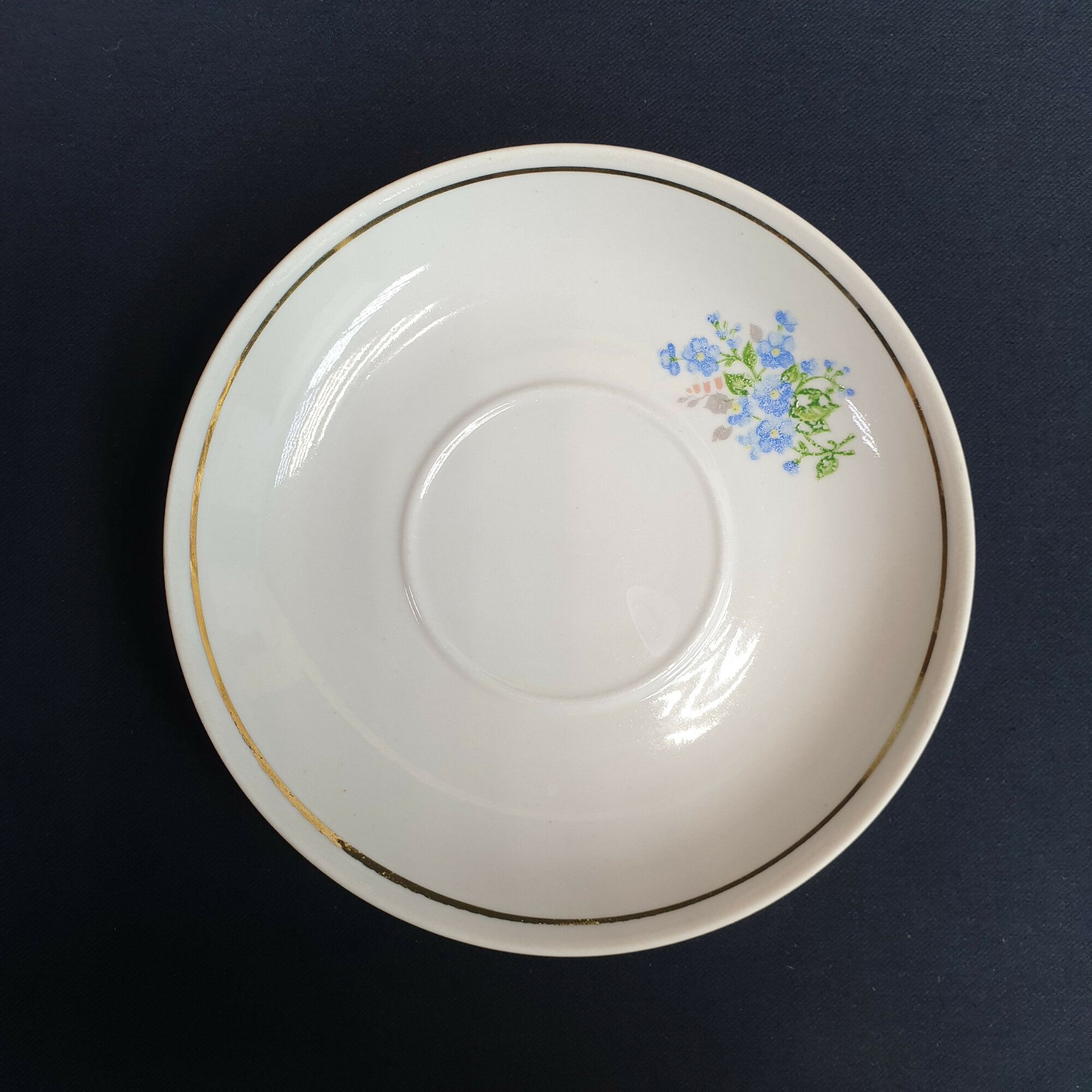 Блюдце Незабудки Пролетарий, фарфор деколь позолота 135 мм, винтаж СССР