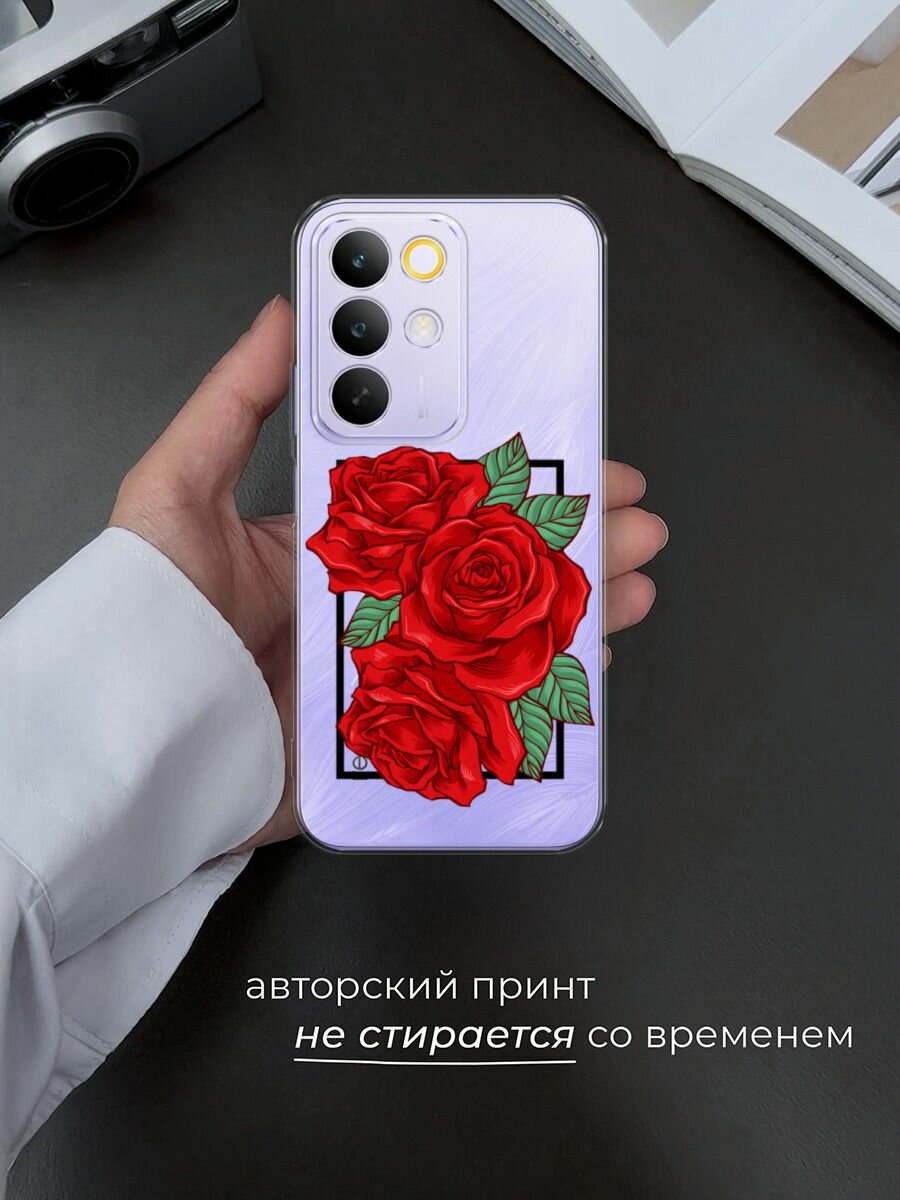 Чехол на Realme C85 / Реалми C85 с принтом Три алые розы, прозрачный — фото 1