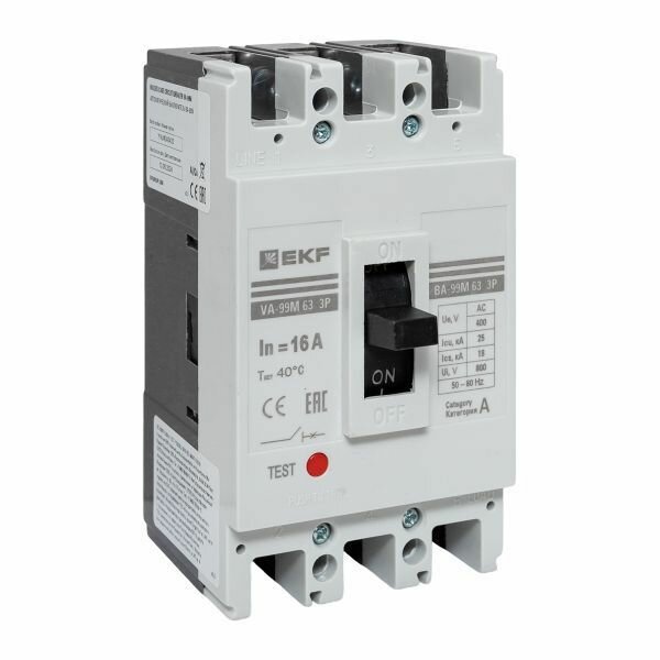 Выключатель автоматический EKF трехполюсный, 63/16А, 25кА