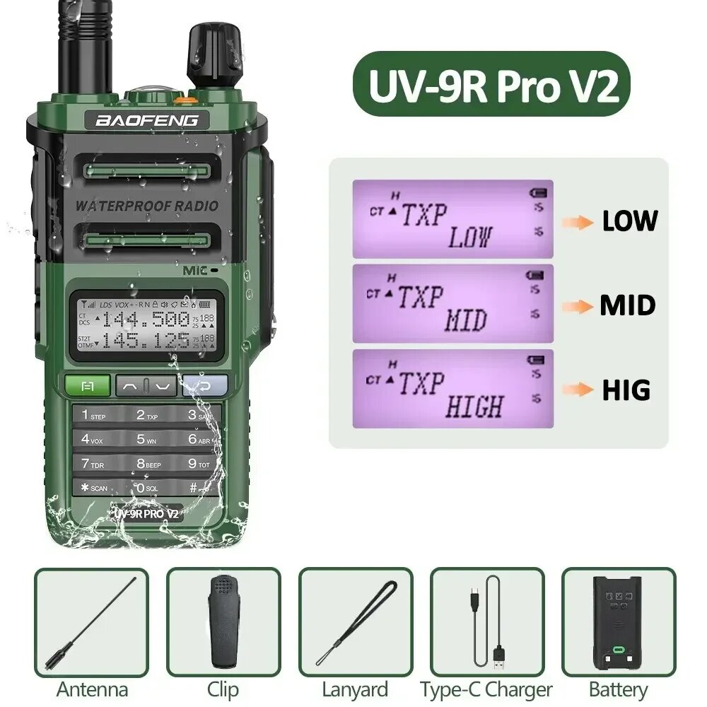 BAOFENG UV 9R Pro V2 Двухдиапазонная водонепроницаемая рация евро, Green