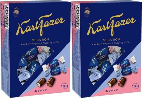 Конфеты KARL FAZER Selection из молочного шоколада с начинкой малиновый йогурт & черничный трюфель 150г*2
