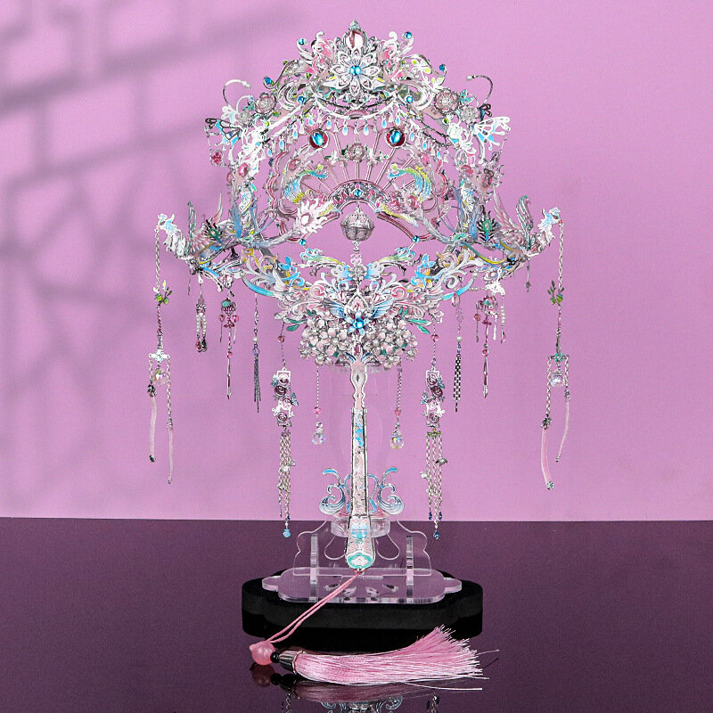 Веер-корона с красными украшениями в виде феникса от Gangda Shili, 3D металлическая сборная модель в китайском стиле, подарок на свадьбу для женщин своими руками.