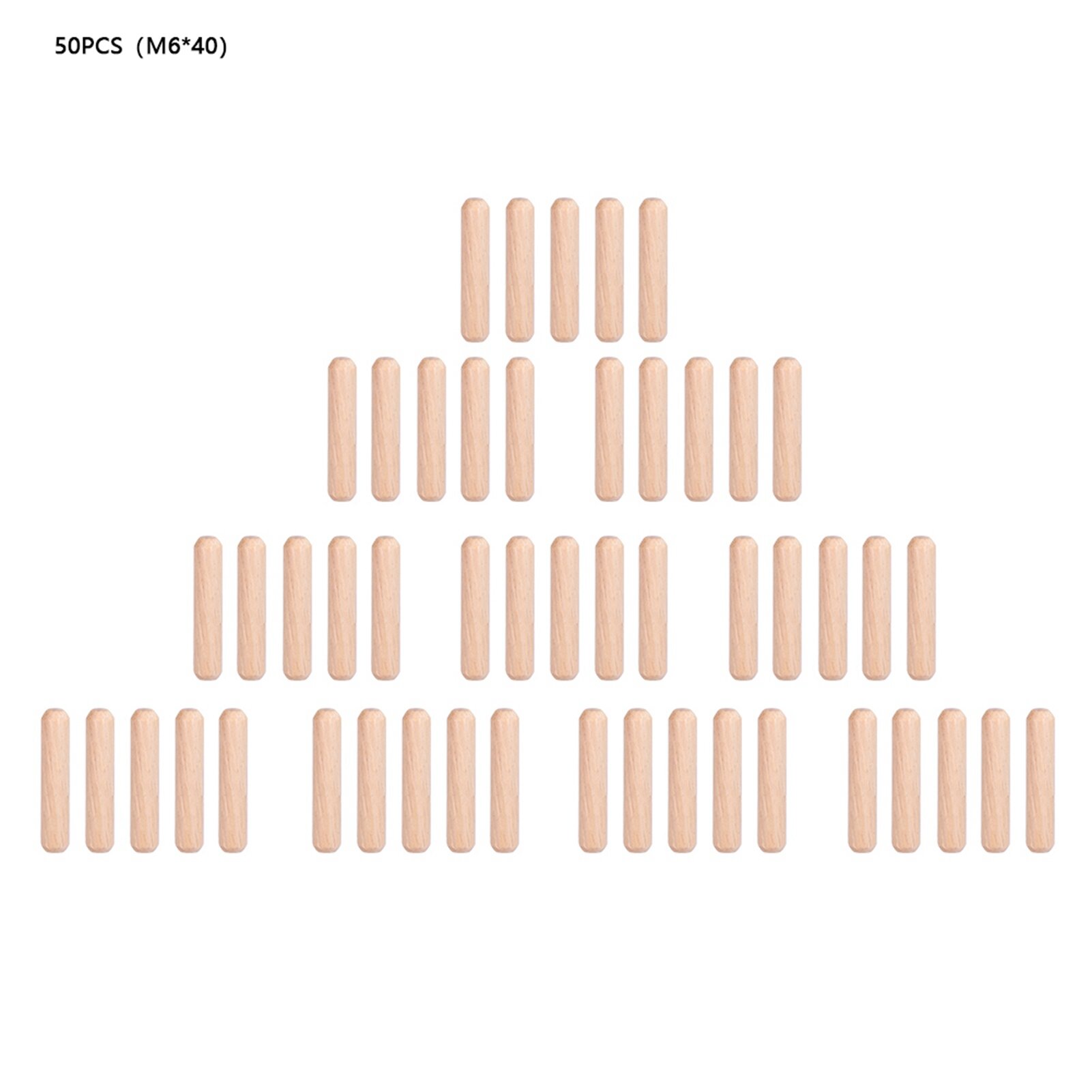 50 шт. круглых деревянных дюбелей для изготовления мебели и ящиков (M6*40)