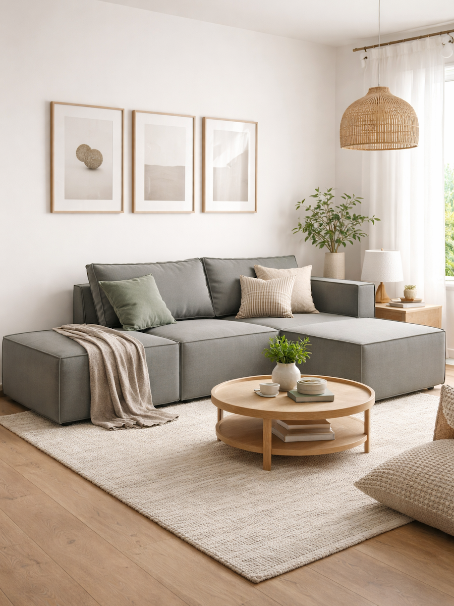 Диван угловой модульный Гамма, 211х170х70 см, правый угол, независимый пружинный блок, велюр серый