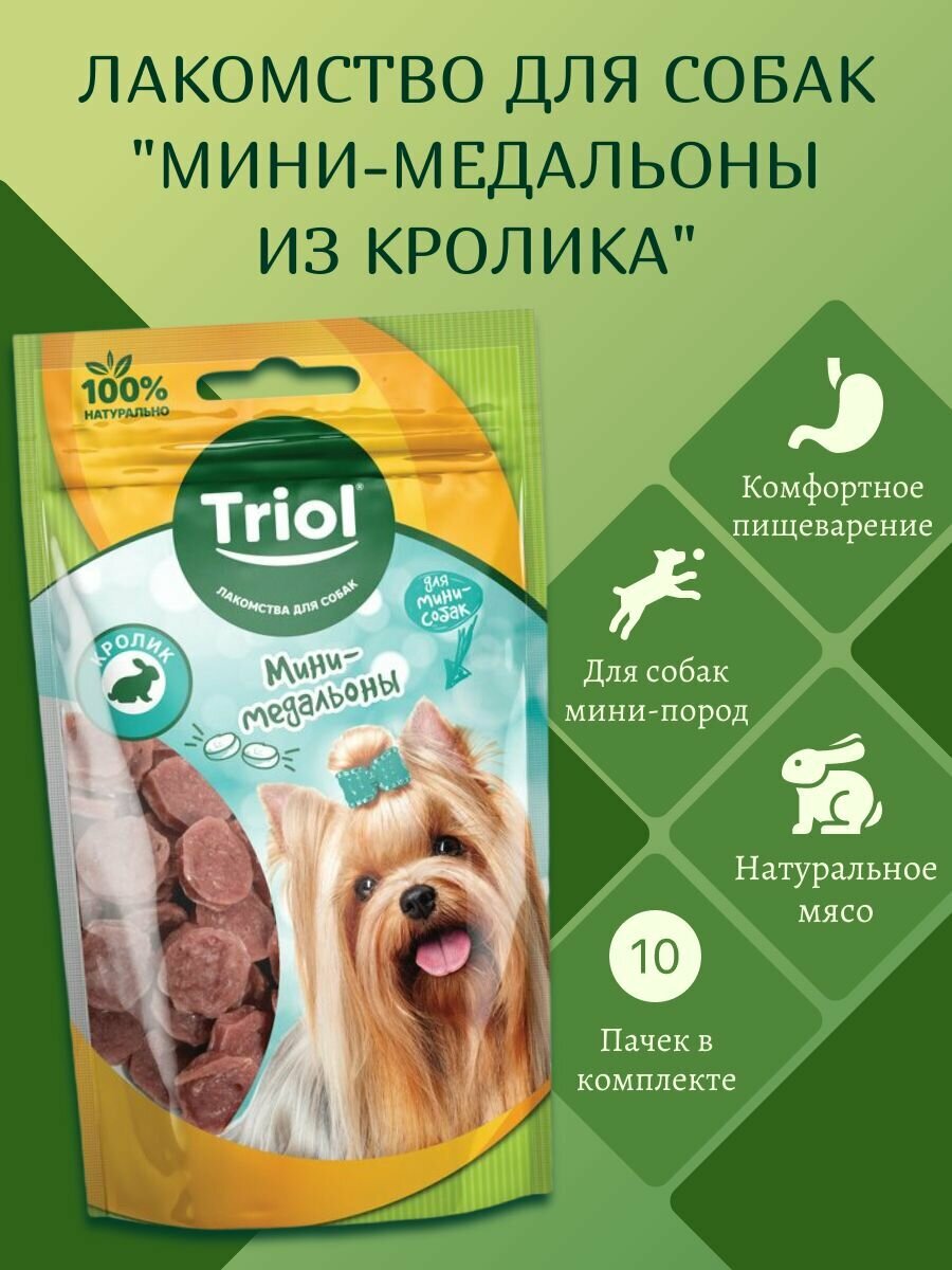 Лакомство для мини-собак Мини-медальоны из кролика , 50г, Triol (комплект из 10 пачек)