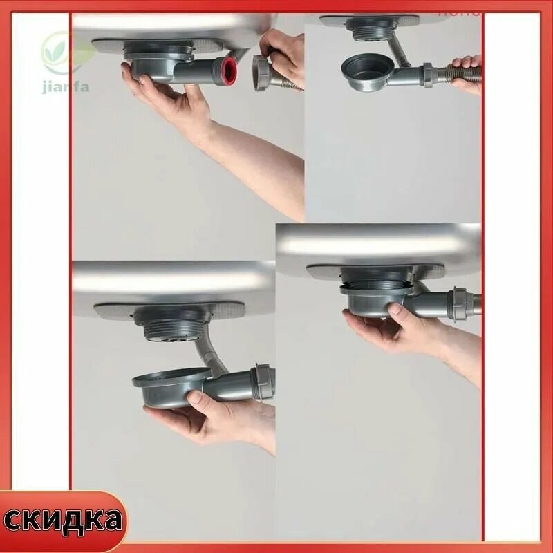 Новый стиль осени 2025 годаСифон для раковины кухни с переливом для кухонной мойки 90 мм из нержавеющей стали и переходником с обратным клапаном, компактный + съемная корзина для сбора мусора