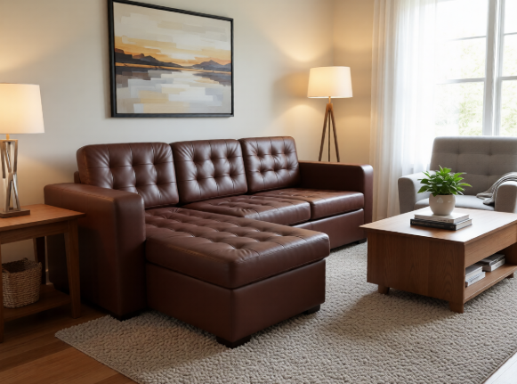 Фабрика мебели Pooh Диван-кровать Камелот угловой кожаный Chocolate, 232х156х88, дельфин