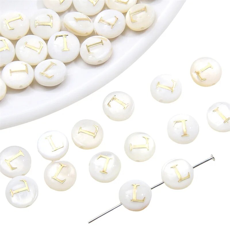 Металлические перламутровые бусины с буквами L 1pcs