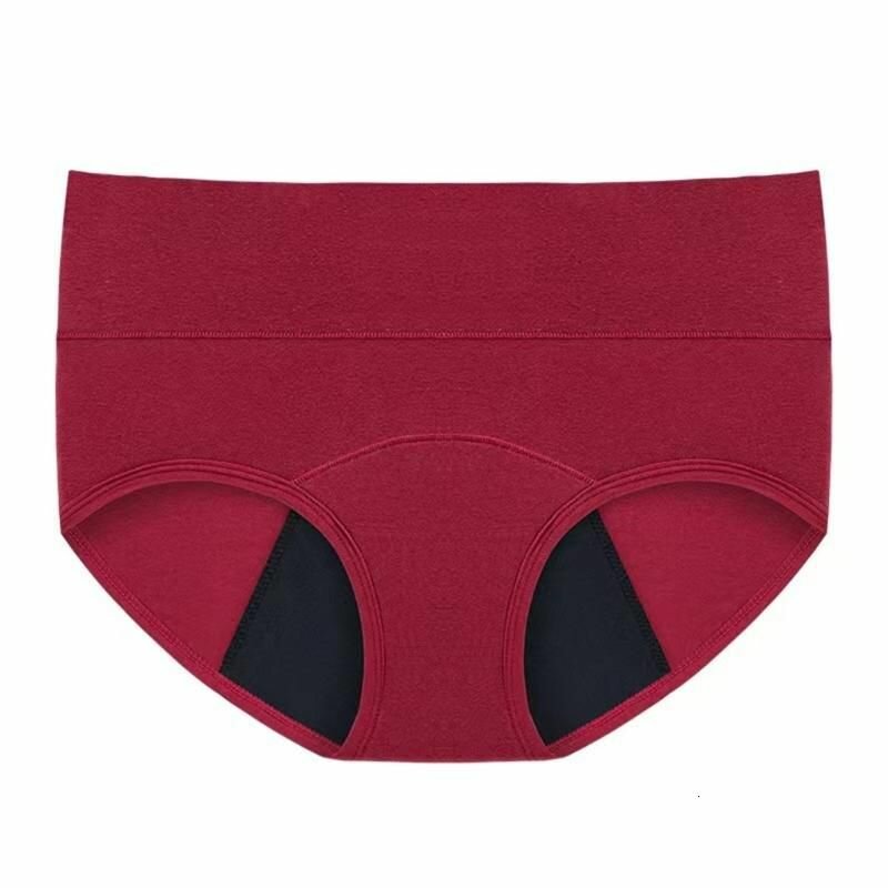 Женские хлопковые трусы с высокой талией, непродуваемые, для менструации и послеродового периода, Бургундский - XL