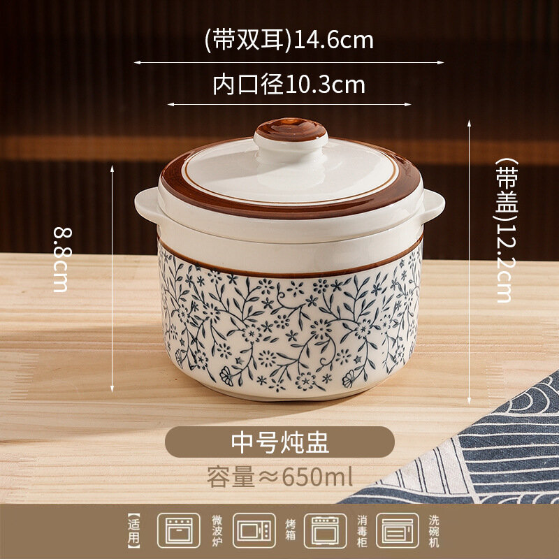 Винтажная японская керамическая чашка для пароварки с подглазурным покрытием для домашнего использования, для тушения супа, приготовления яиц на пару, птичьих гнезд, детского питания, лечебной диеты, водонепроницаемая керамическая чашка для пароварки