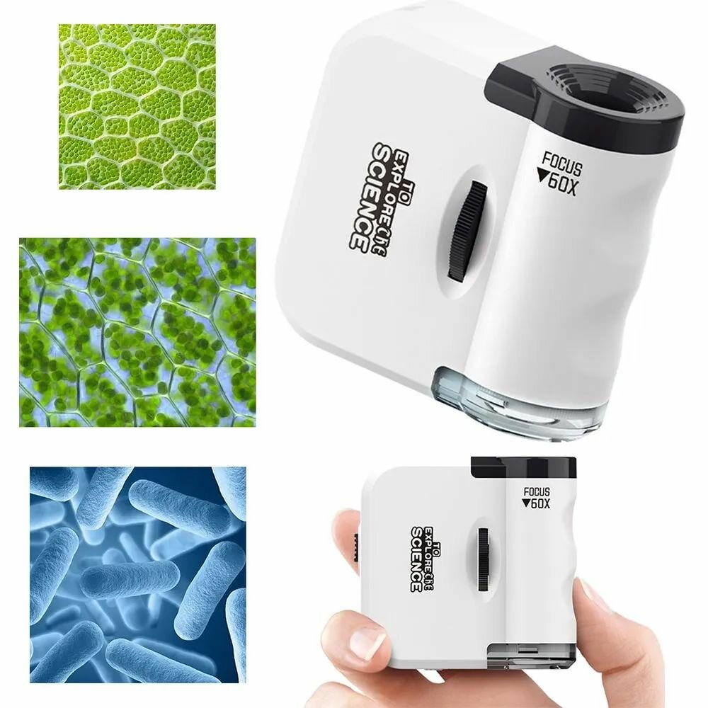 Арманный микроскоп MicroMini 60X с портативным УФ-микроскопом и светодиодным фонариком