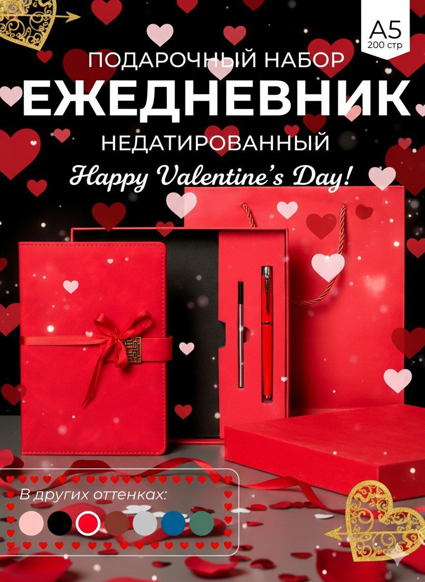 Подарочный набор ежедневник с ручкой недатированный А5 красный
