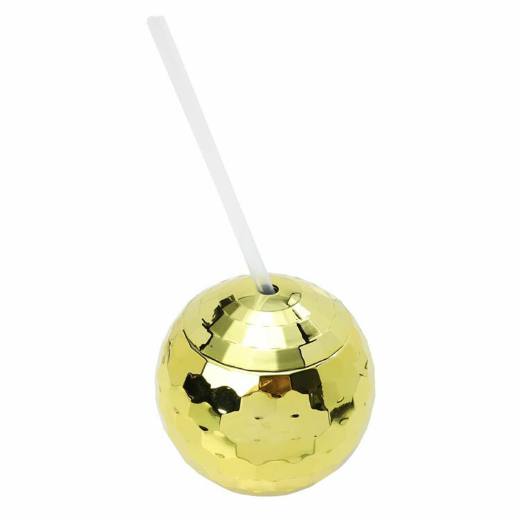 Plastic Water Cup discoball Water Cup Glitter Ball Electroplated Ball Cup Round Ball Girl Suction Tube Cup Wine Glass Amazon Gold 20oz