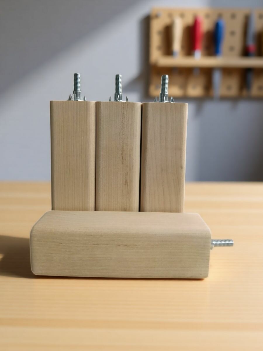 Ножка для мебели 4 шт. Высота 15см Берёза. Шлифованные. Крепеж (шпилька М8)