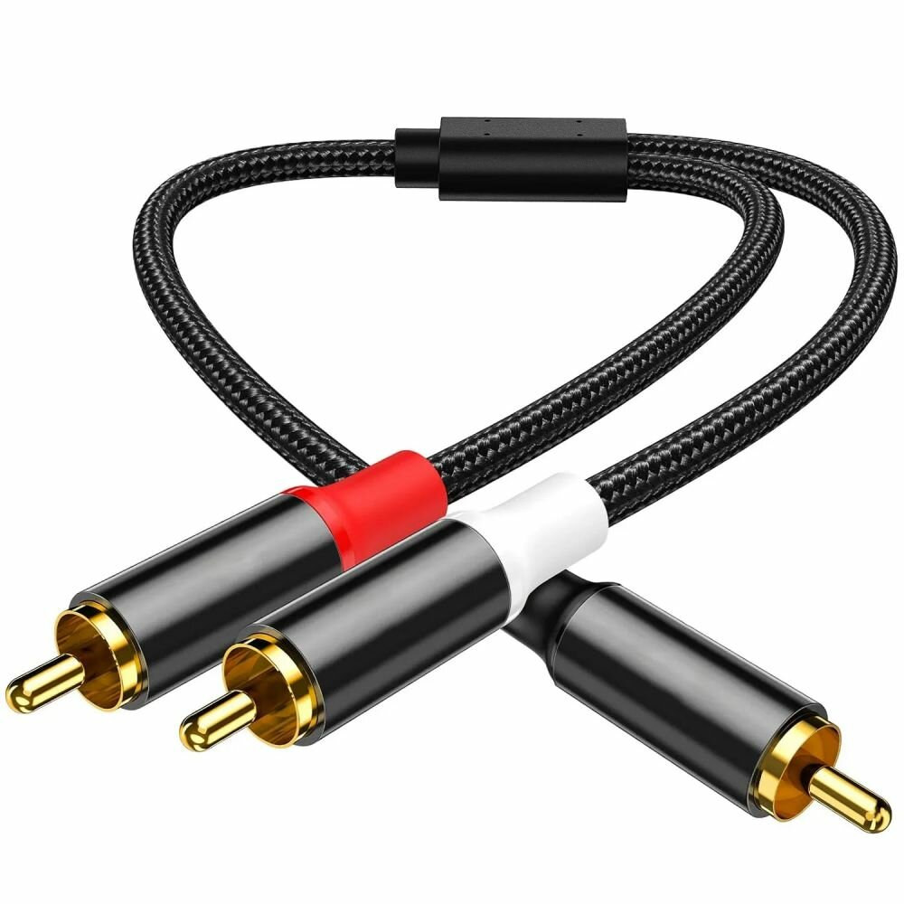 RCA Y-адаптер, кабель для сабвуфера с двойной экранировкой, 1RCA штекер на 2RCA штекера, стерео аудиокабель для сабвуфера, DVD-проигрывателя, телевизора, усилителя, домашнего кинотеатра.