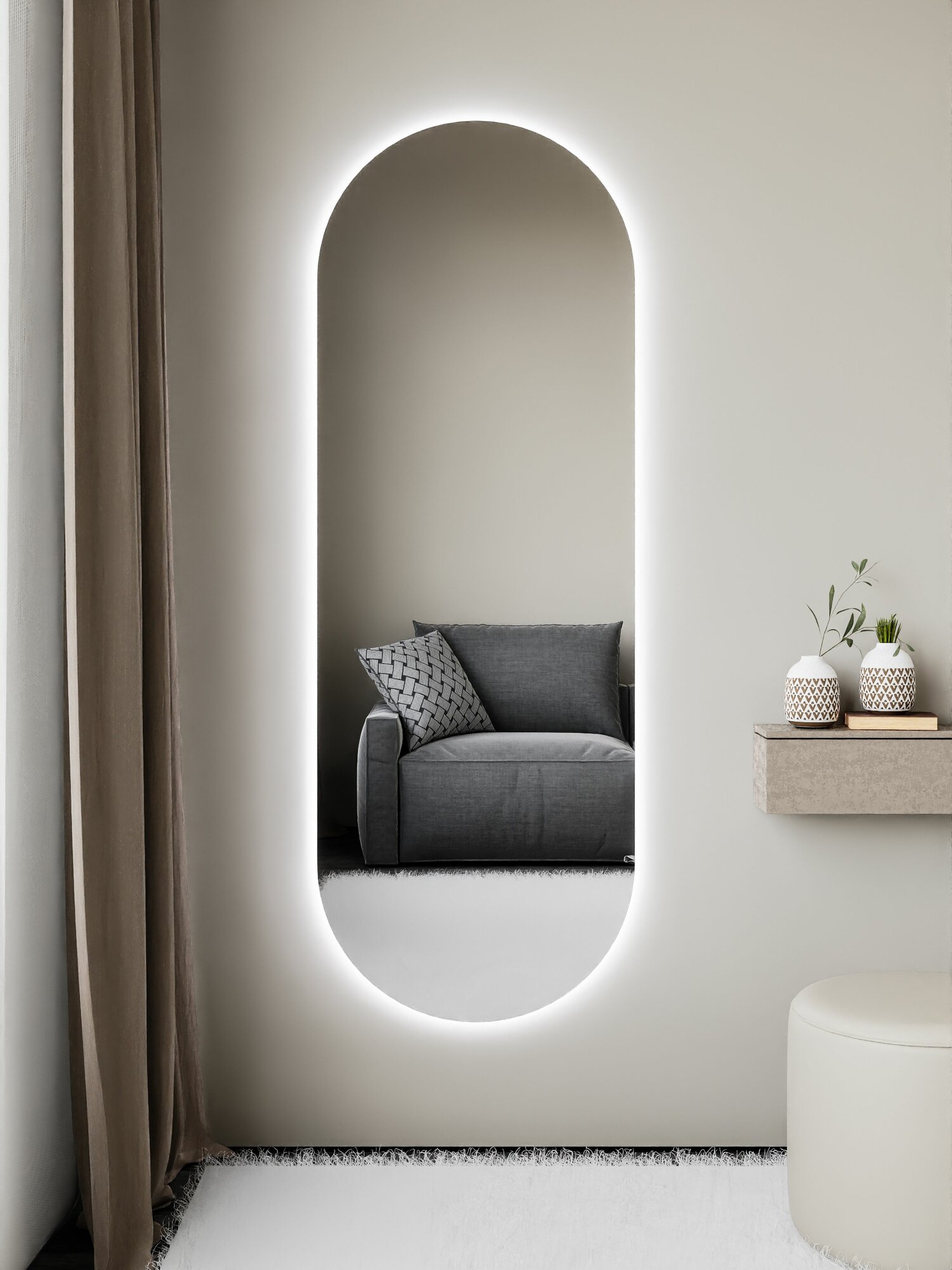 Зеркало настенное 170х60 см. BLX MIRROR М6 фигурное с подсветкой холодный свет 6000К