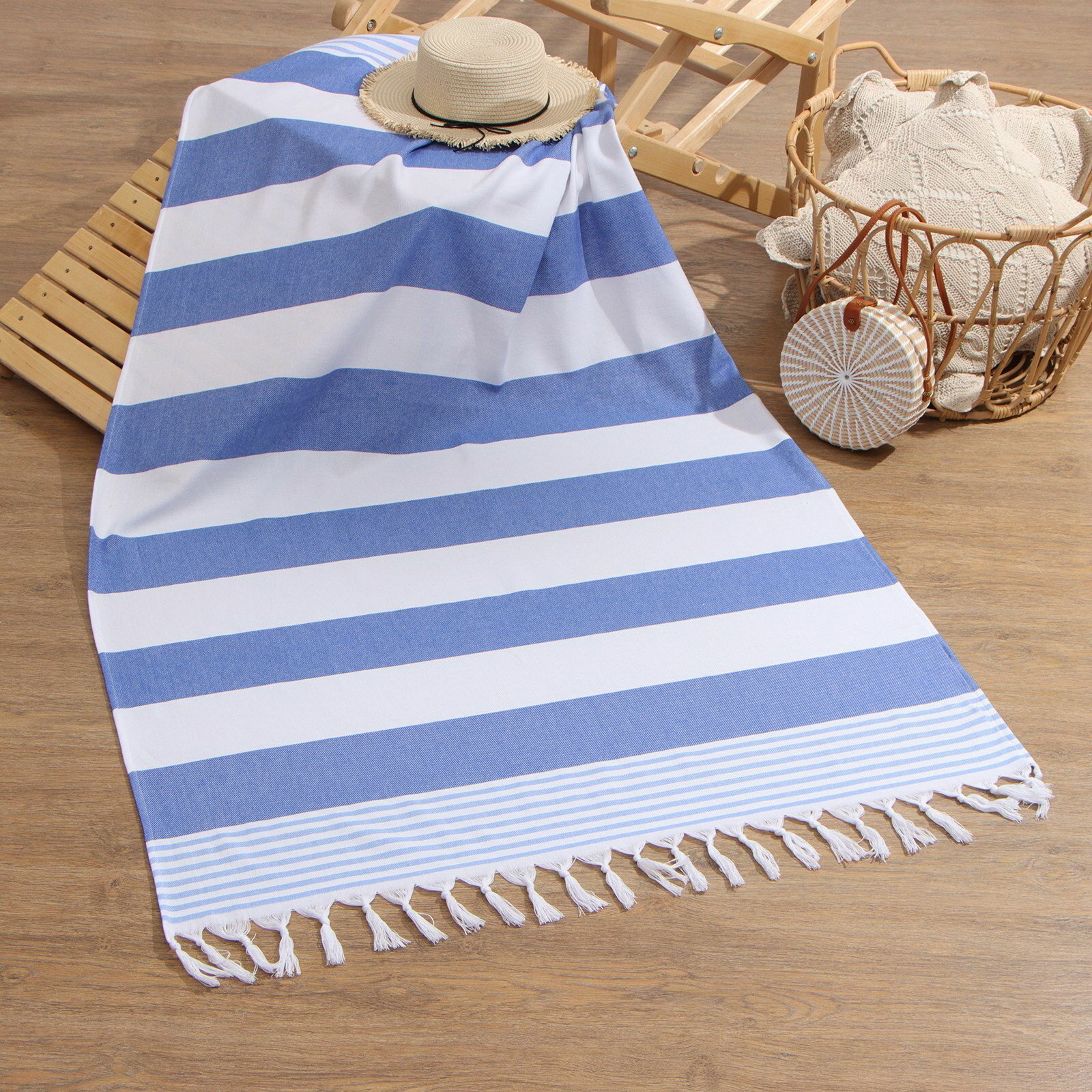 Полотенце - пештемаль пляжное, 100x180 см, 100% хлопок, 180 г/?2, синее