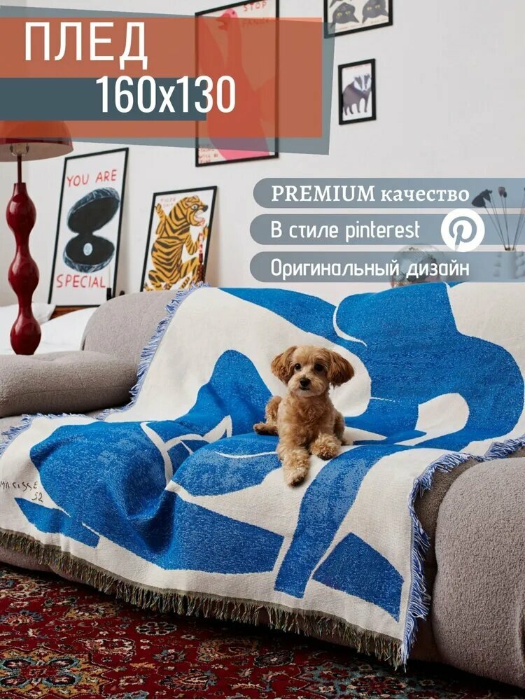 Плед декоративный, хлопок + полиэстер, с бахромой, двусторонний, 130х160см