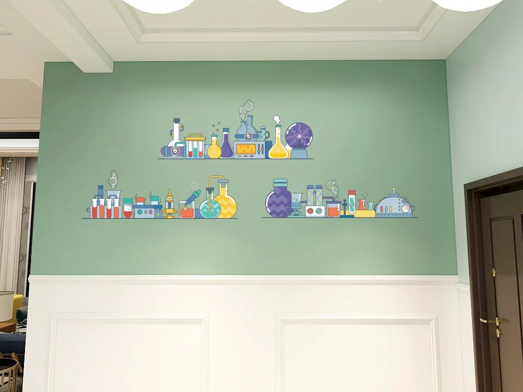 Наклейки для химической лаборатории, оборудование, фон для детской комнаты, украшение стен, класс, школа, общежитие,