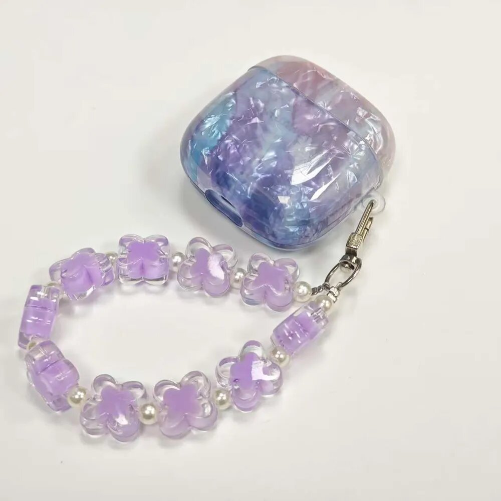 Чехол для беспроводных наушников Huawei FreeBuds SE 2 / FreeBuds SE 3 + браслет из бусин Градиент светло-фиолетовый Комплект