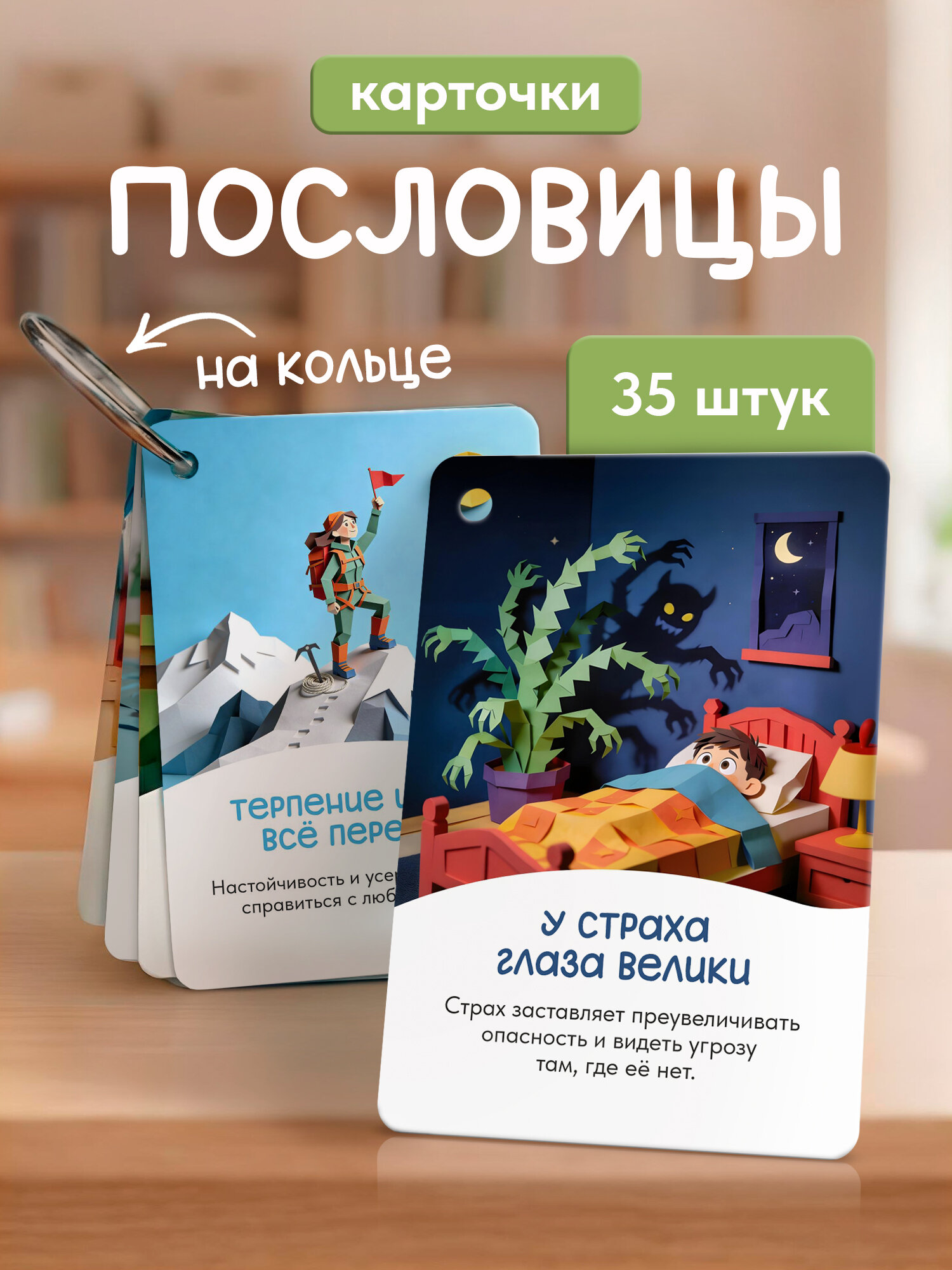 Набор карточек «Пословицы», 35 штук, на кольце, ламинированные