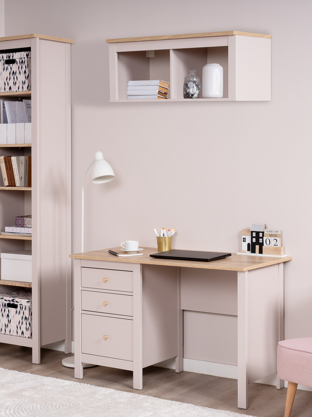 Стол письменный Гуд Лакк Сага, с доводчиками, 120х56, кашемир/ясень