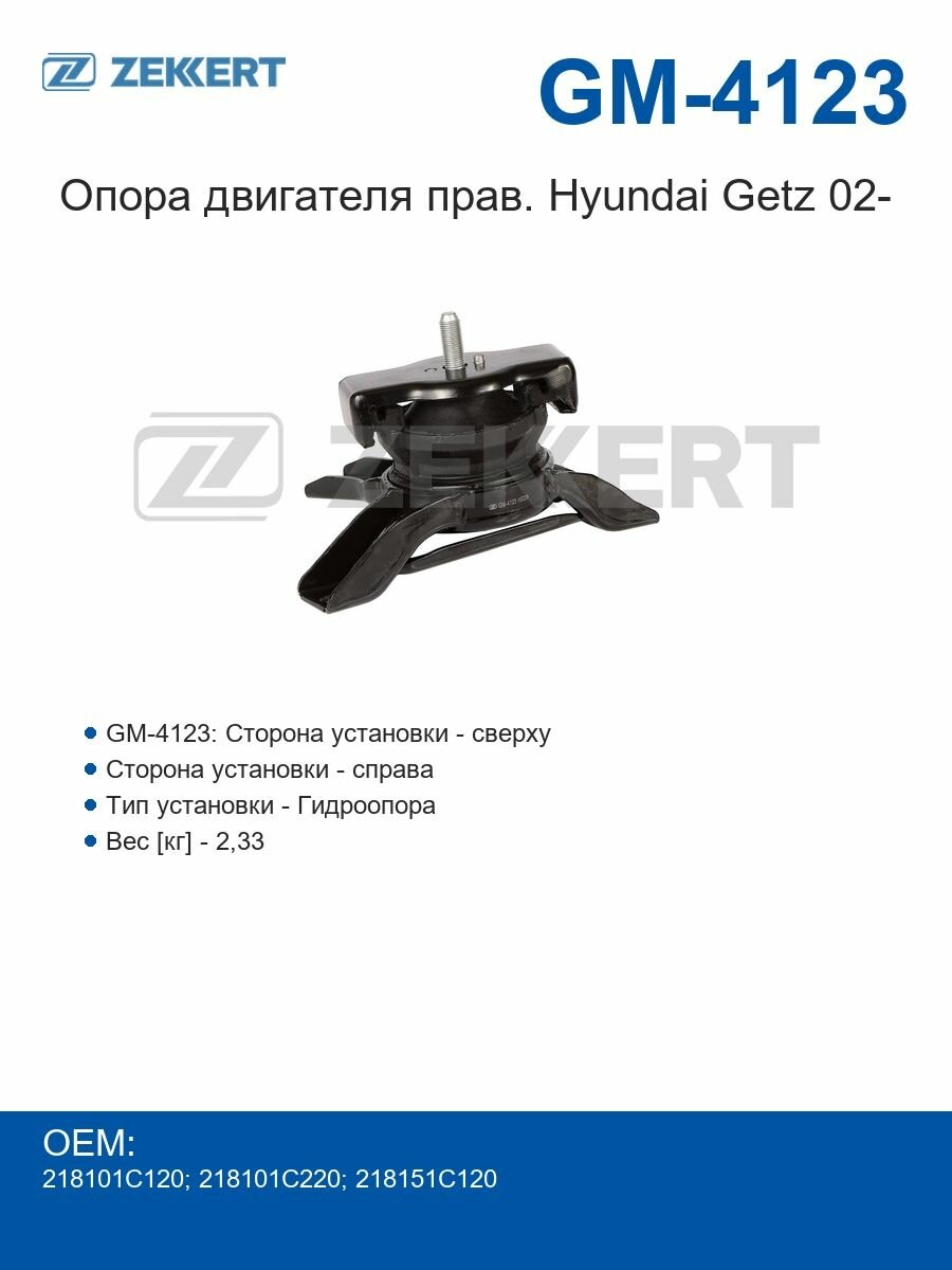 Zekkert Опора двигателя правая Hyundai Getz 02-