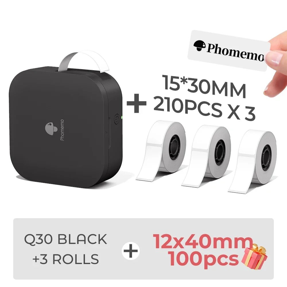 Термопринтер этикеток Phomemo Q30 Black-15x30mm 3PK