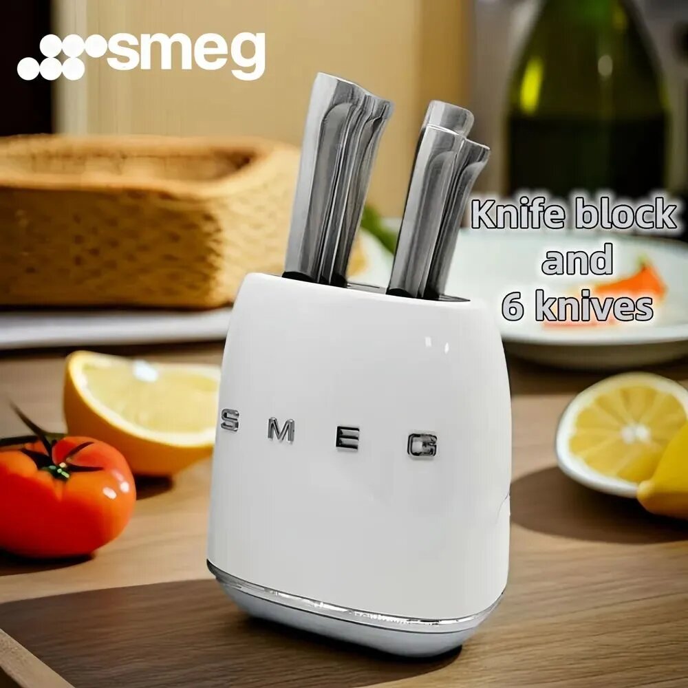 Smeg Набор для резки, 6 ножей из стали в комплекте с подставкой, белый