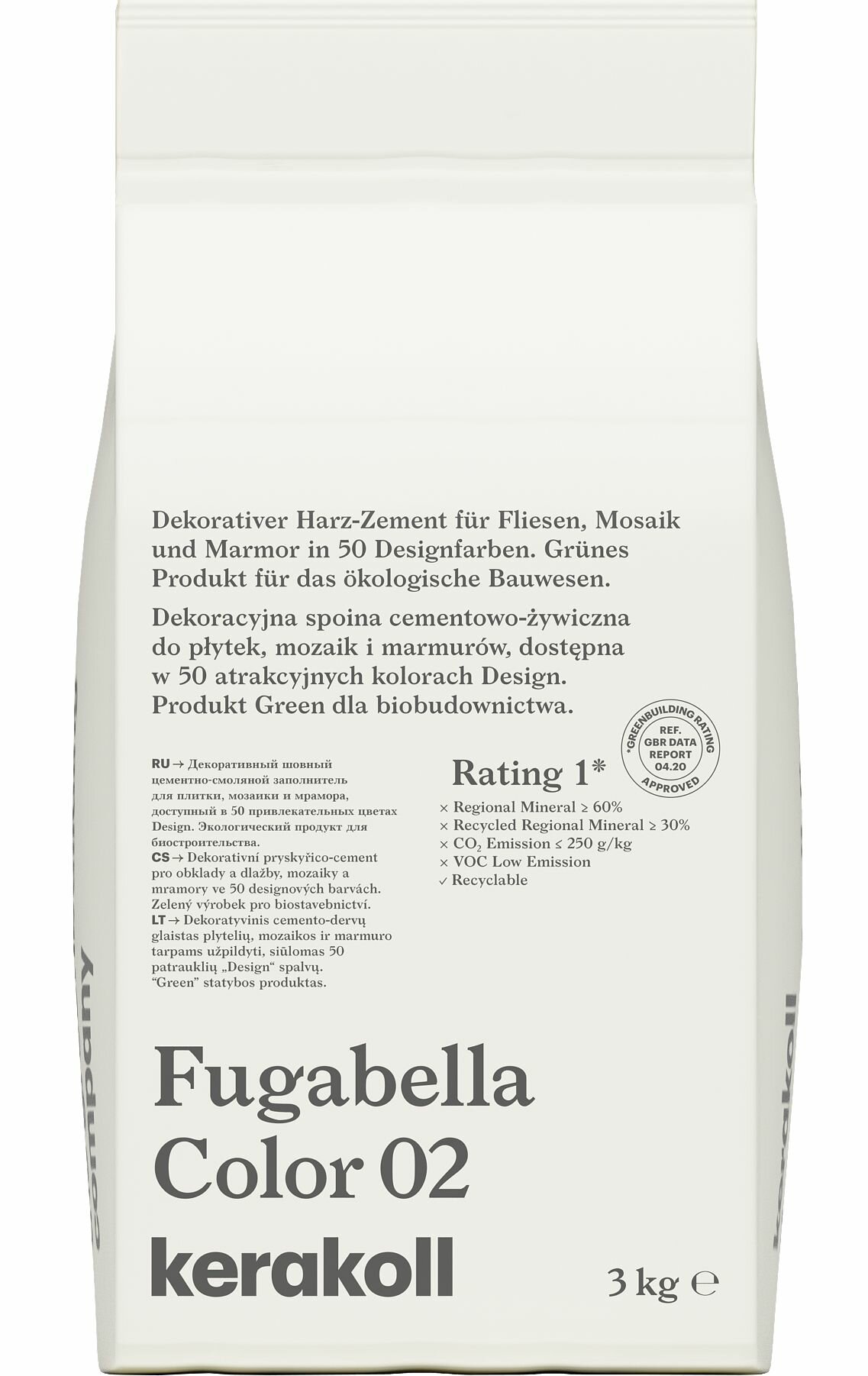 Затирка Kerakoll Fugabella Color, 02 (Белый) 3 кг.