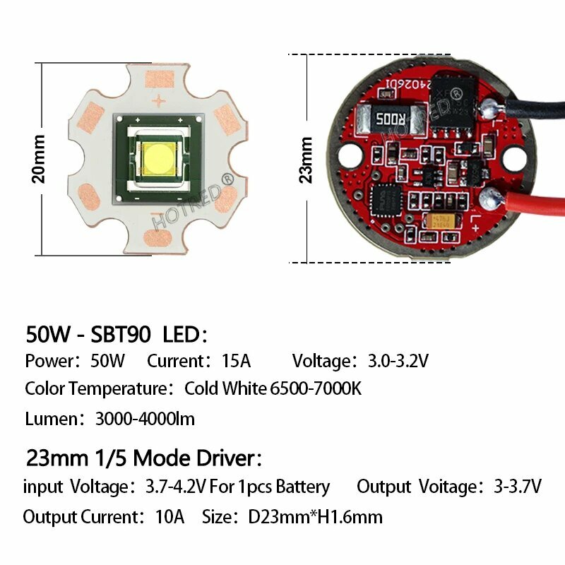 50W SBT90 LED, 20mm, Cold White 6500-7000K, 1 Mode