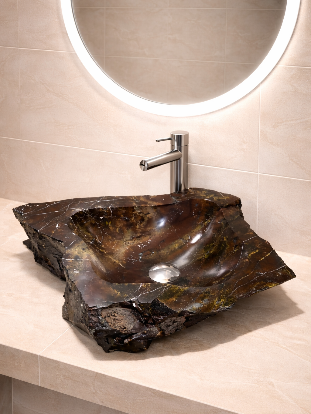 Раковина из натурального камня яшма накладная на столешницу 51х40х12 см для ванной — авторская работа