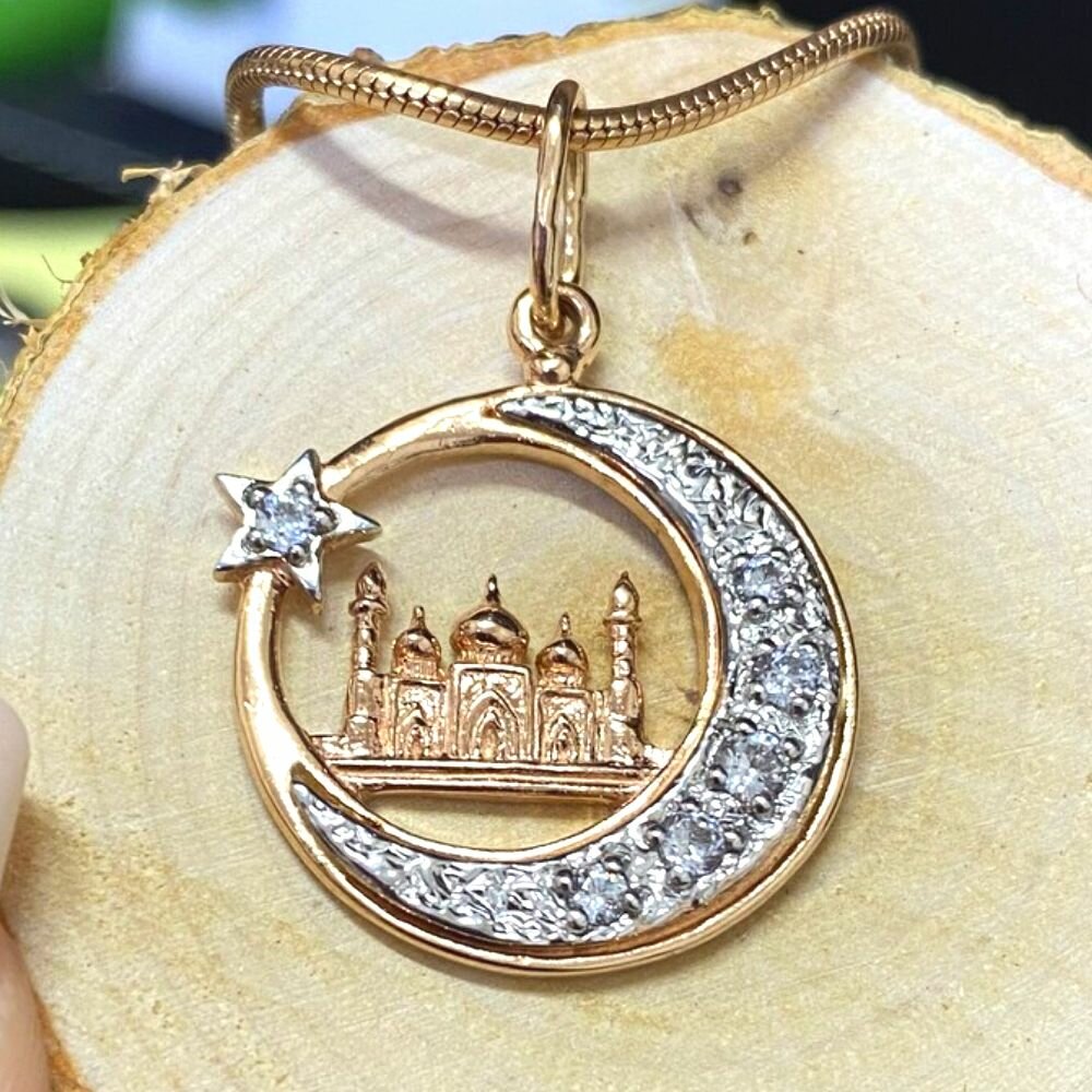 Подвеска, красное золото, 585 проба, фианит