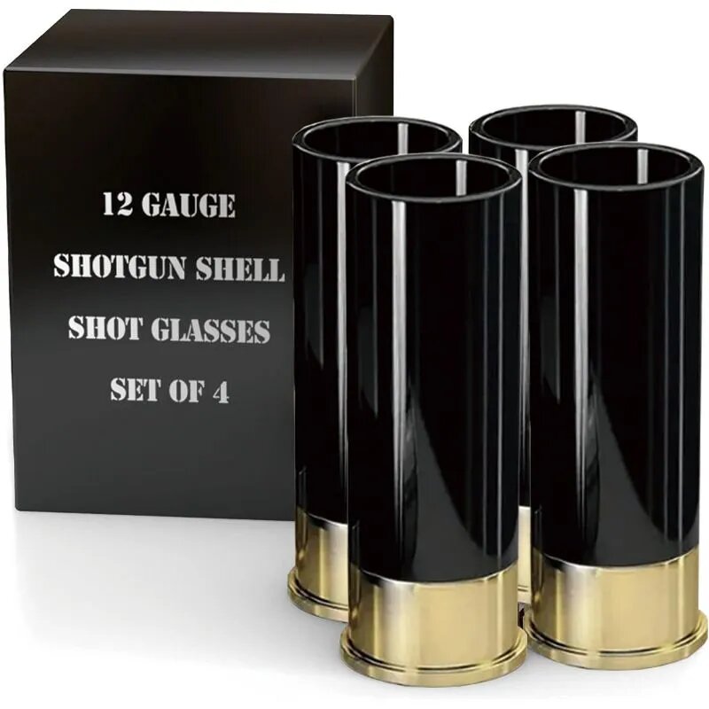 Рюмка Shotgun Shell 12 Gauge, 50 мл, 4 шт. Черные из ABS пластика и латунированной стали