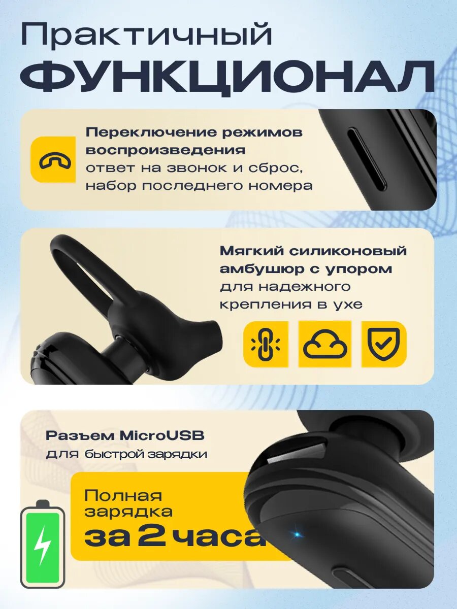 Блютуз гарнитура для телефона беспроводная с микрофоном Hoco — фото 1