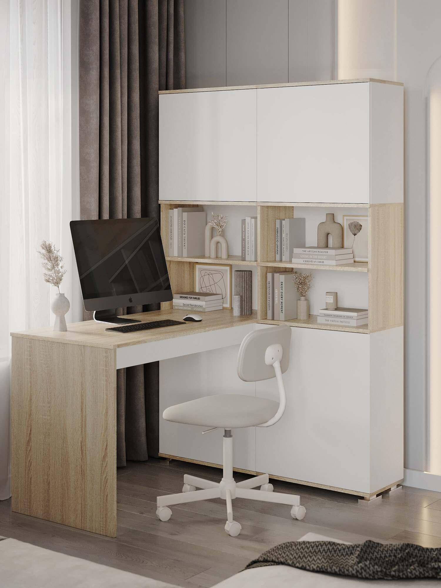 Компьютерный, Письменный стол Винсент, универсальный, угловой, сонома/белый, 122x133x190 см