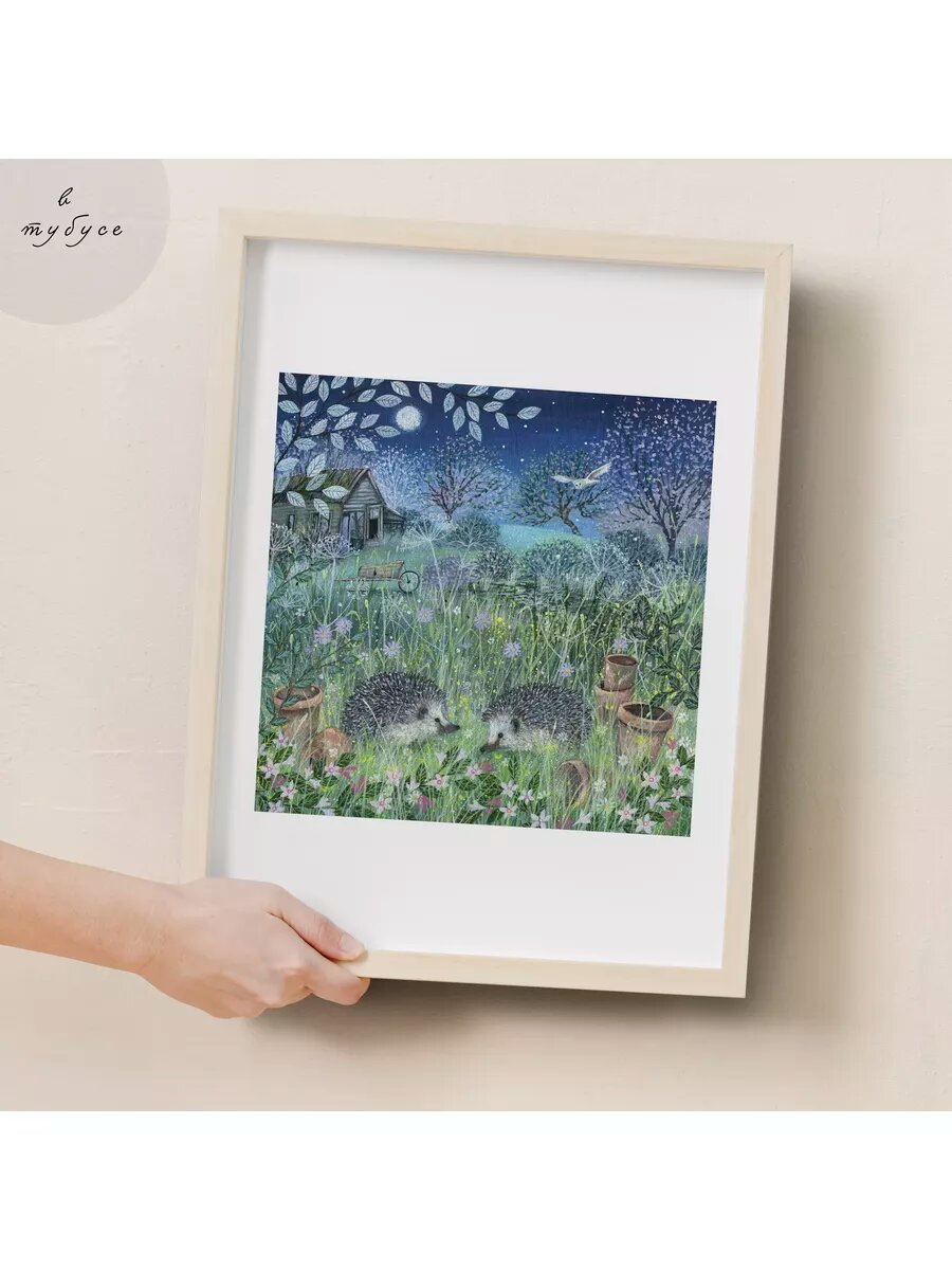 Летний постер ночные ежики в лесу, 30 x 40 см, материал бумага, без рамы