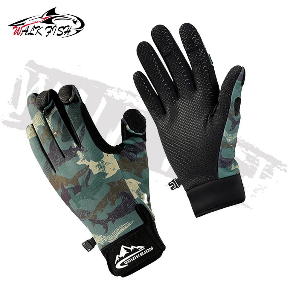 WALK FISH Зимние спортивные перчатки 3 полупальца XL, Green shark