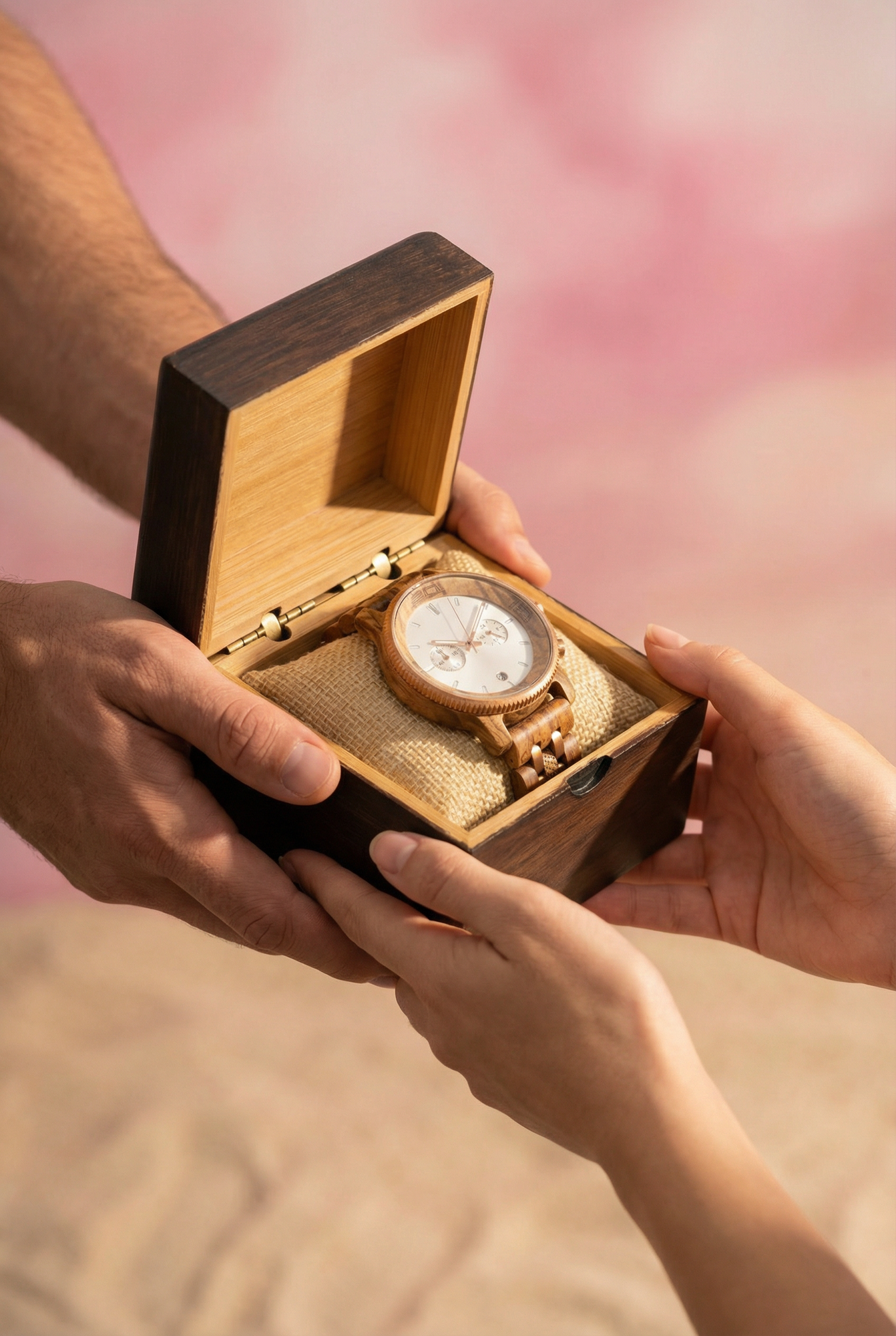 Коробочка для часов и браслетов подарочная, деревянная, коричневая