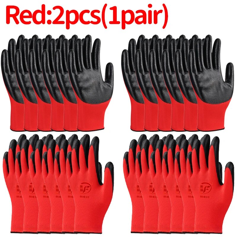 Рабочие перчатки из нейлона и резины 2/10 шт. Красный, red-2pcs