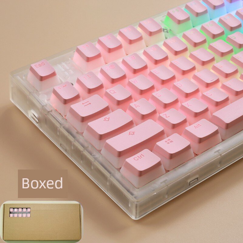 Ключевые капсулы Fuling OEM PBT с прозрачным дизайном 'Двойной пудинг', розовая коробка, 119 шт