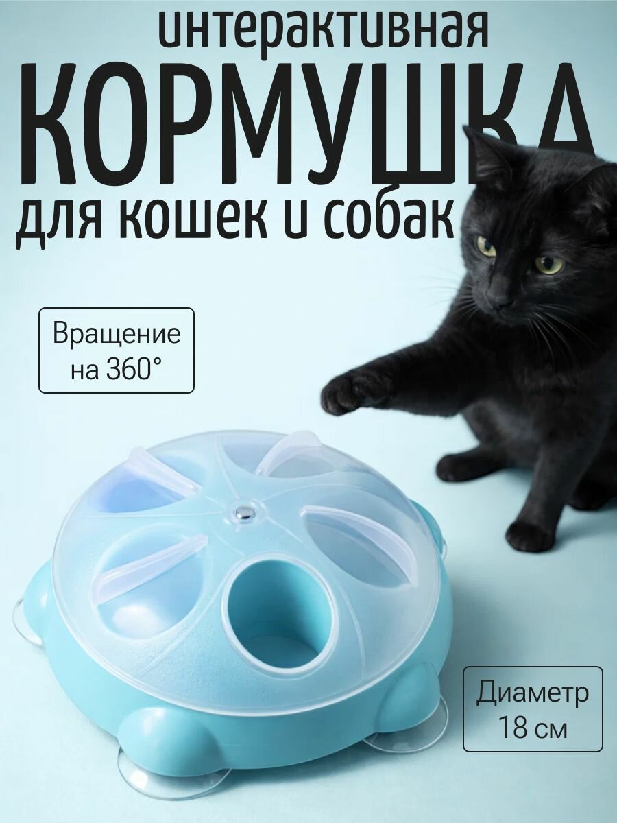 Интерактивная кормушка для кошек и собак голубая