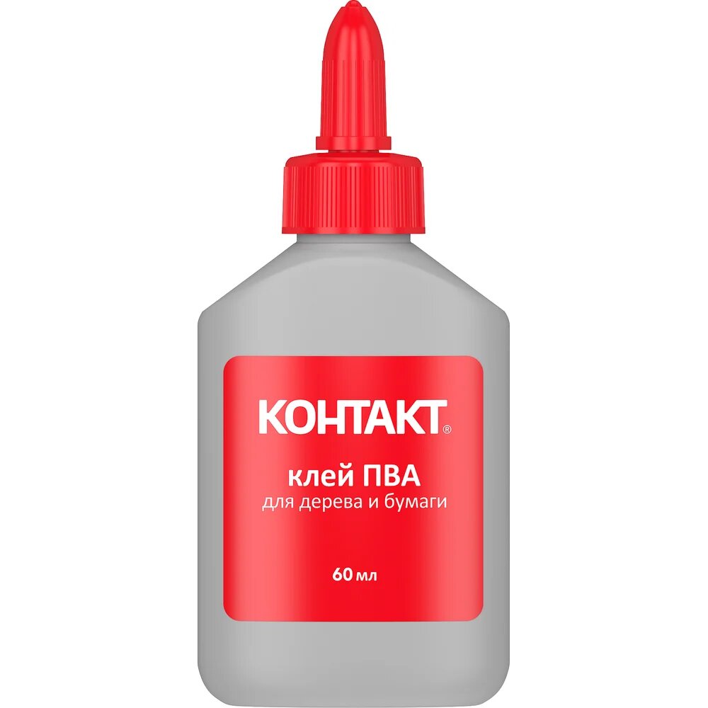 Клей ПВА "Контакт" 60 мл (12055), для дерева, бумаги и картона.